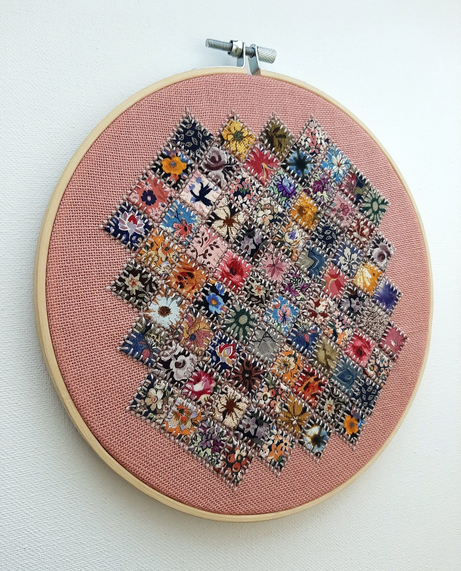 Patchwork Blocks in A Hoop, Floral Ornament Hand Sewn, Readymade ...