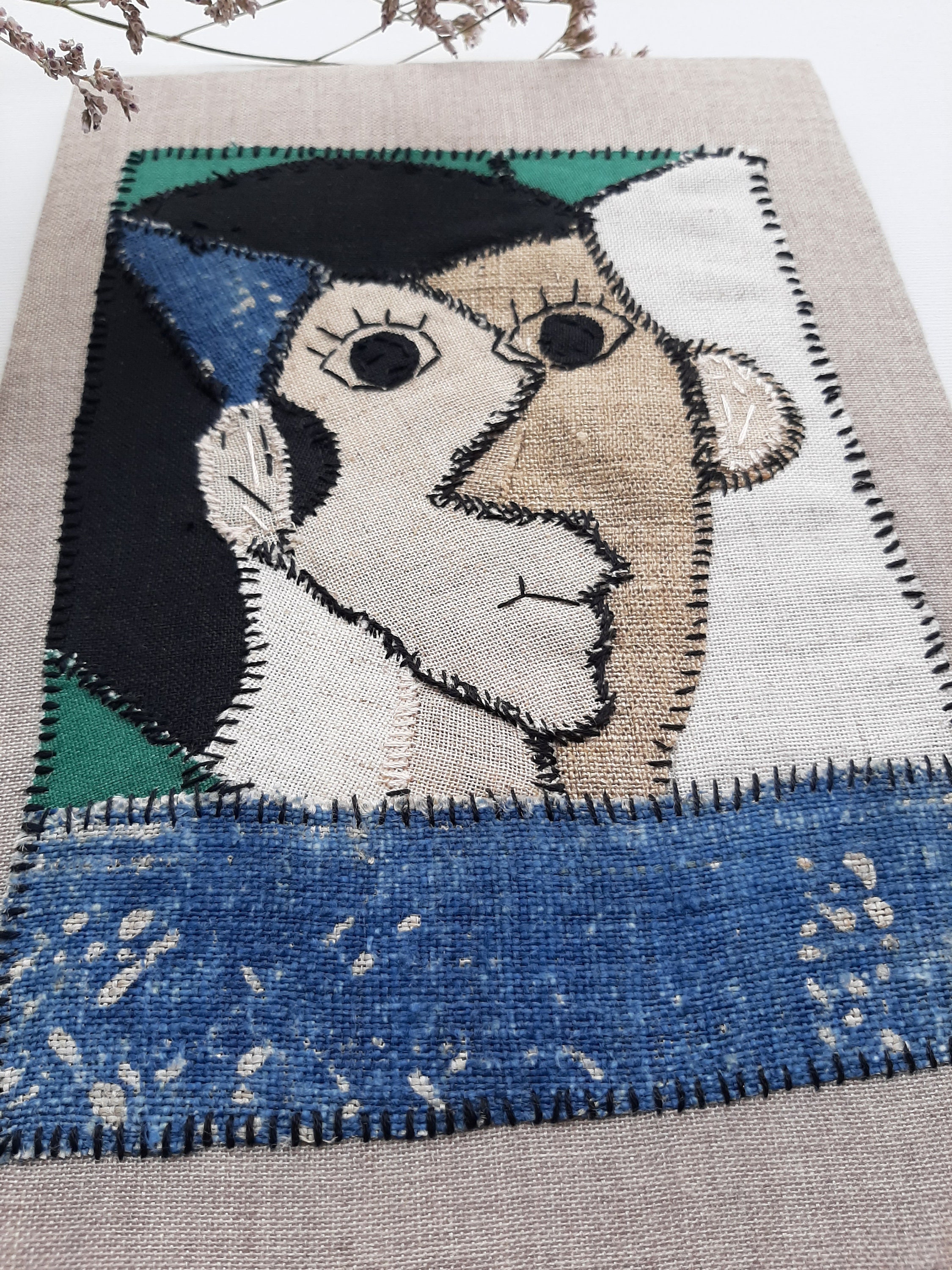 Abstract Male Portrait Embroidered Fabric Man Textile Art Abstract ...
