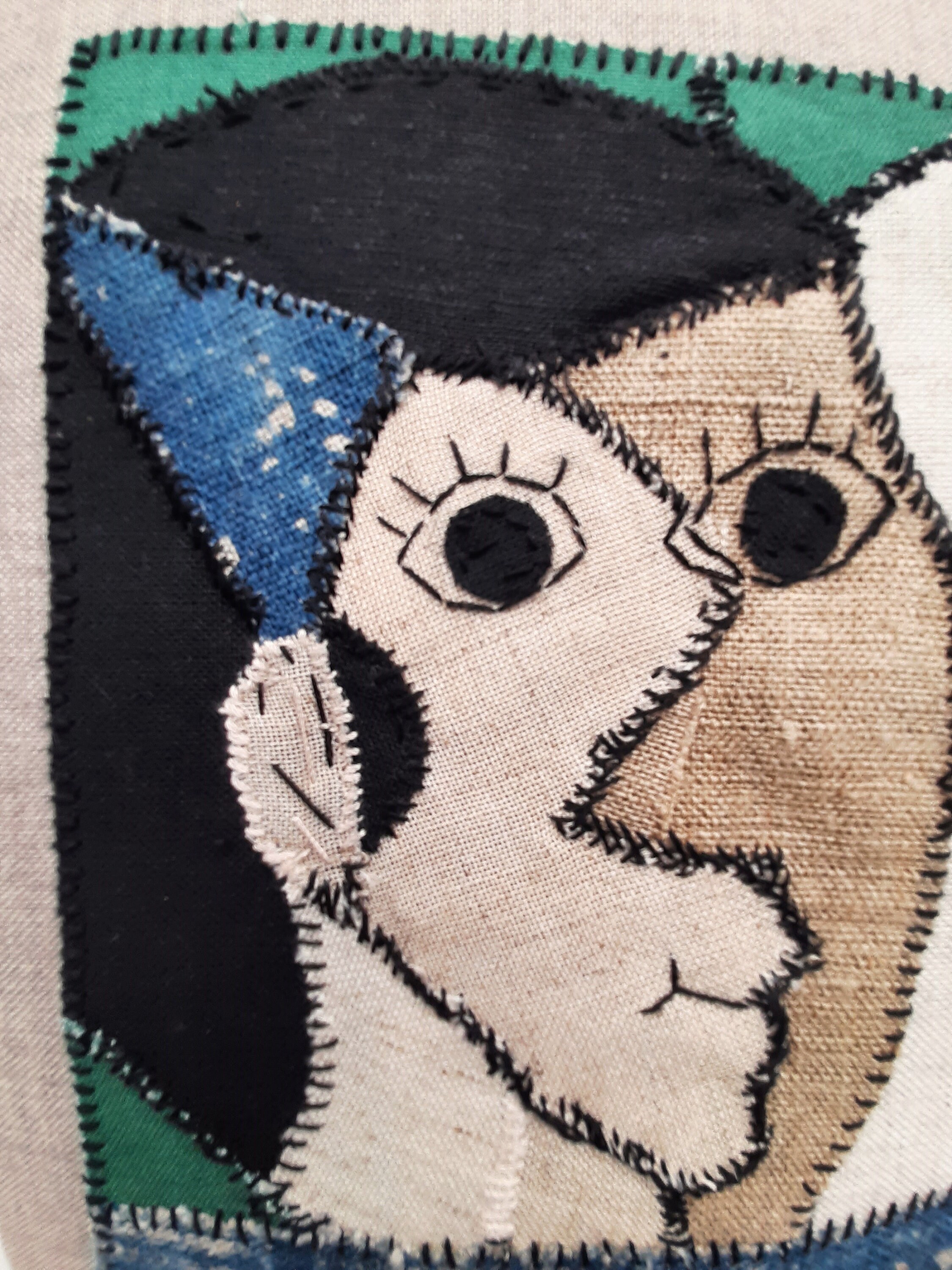 Abstract Male Portrait Embroidered Fabric Man Textile Art Abstract ...