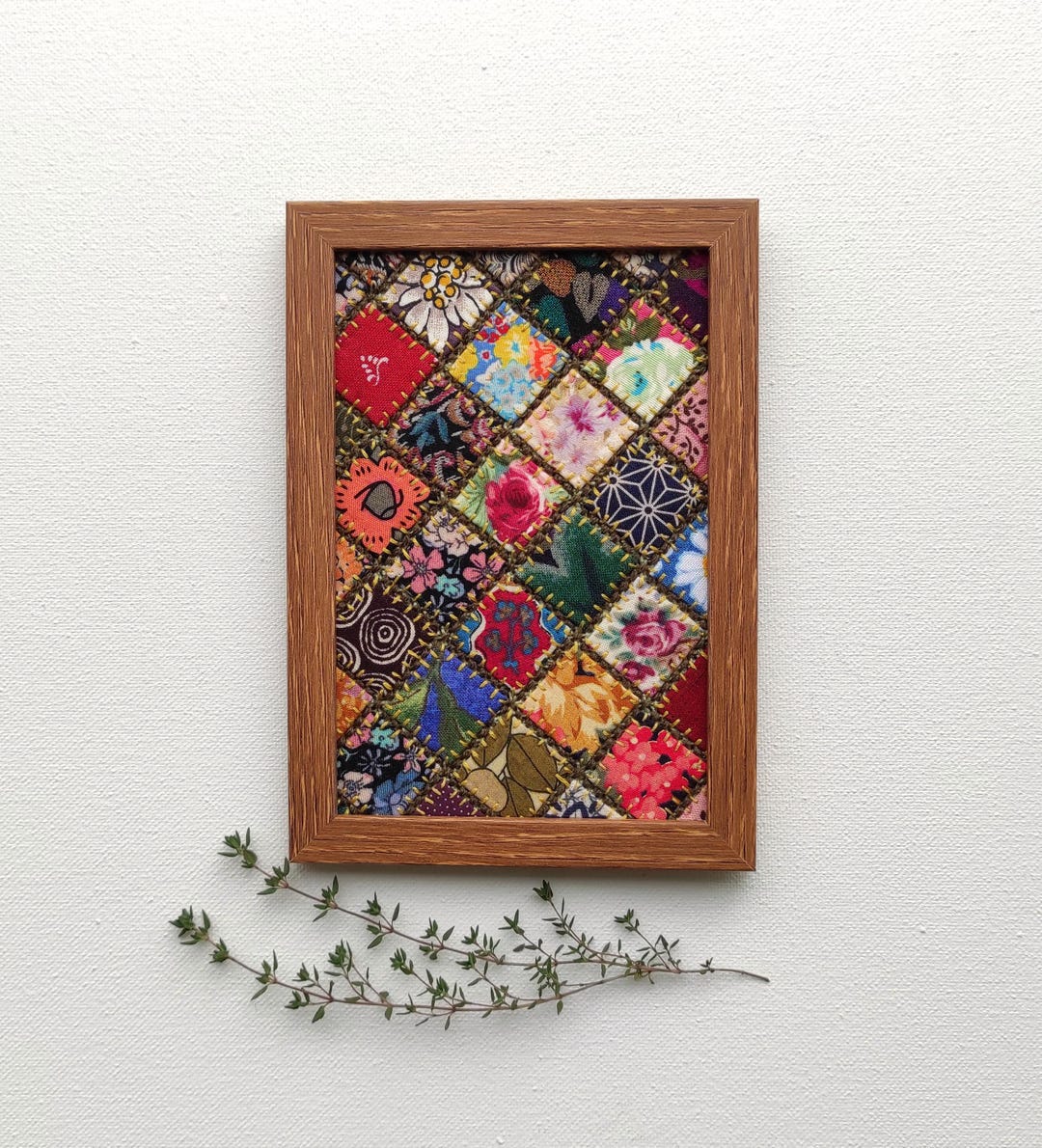 Textile Wall Art, Colorful Patchwork Fabric Collage, Framed Artwork (4 ...