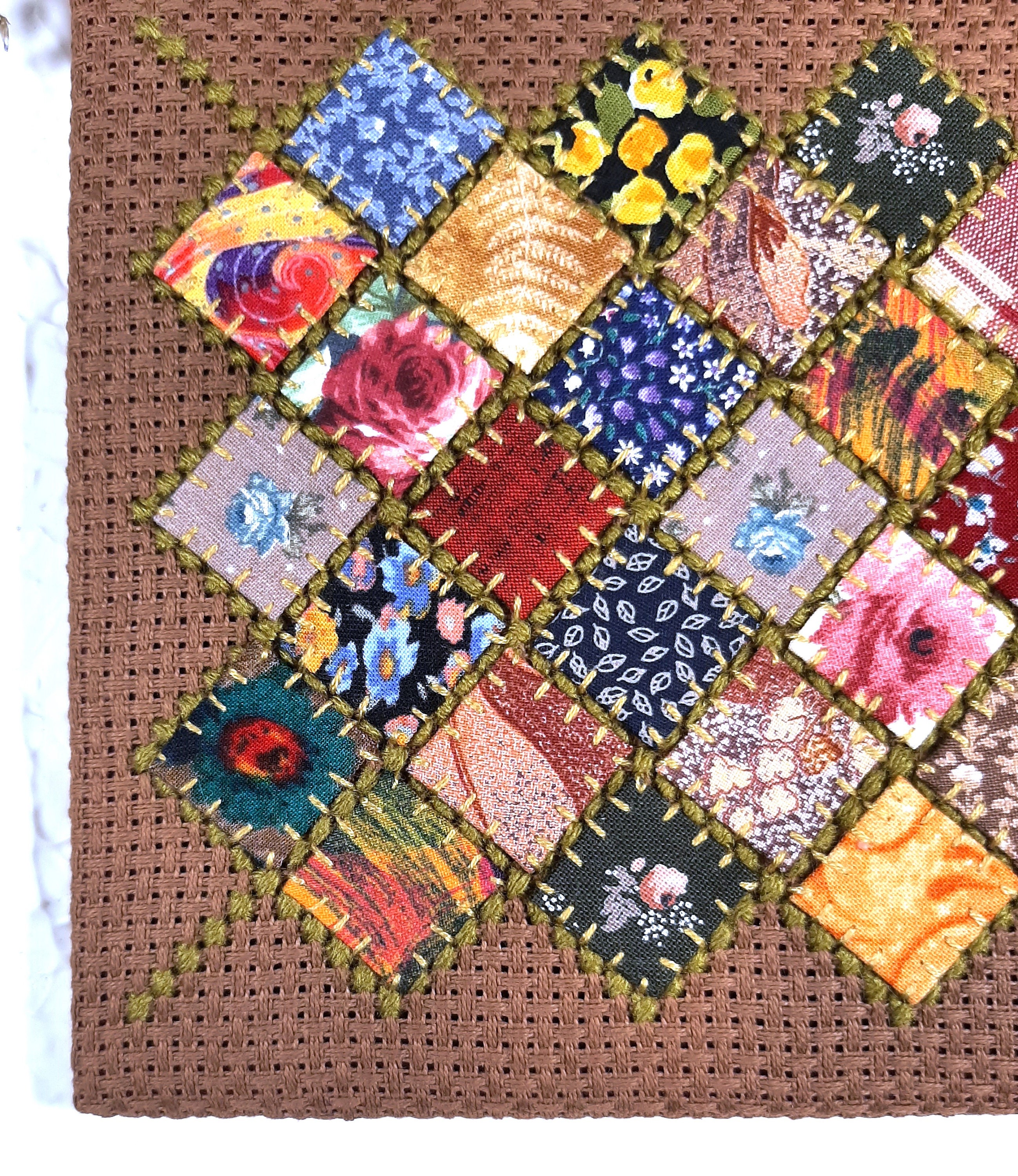 Square Patchwork Decor Textile Art Patchwork Decor Floral Patchwork ...