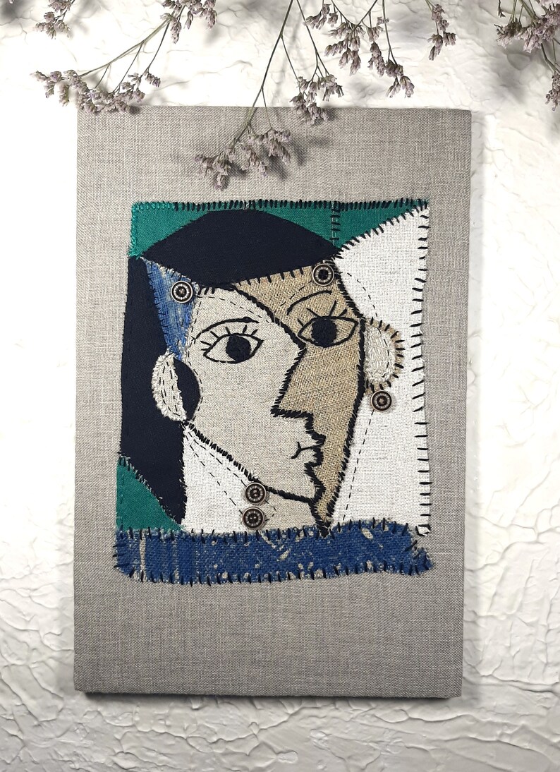 Abstract Male Portrait Embroidered Fabric Man Textile Art Abstract ...