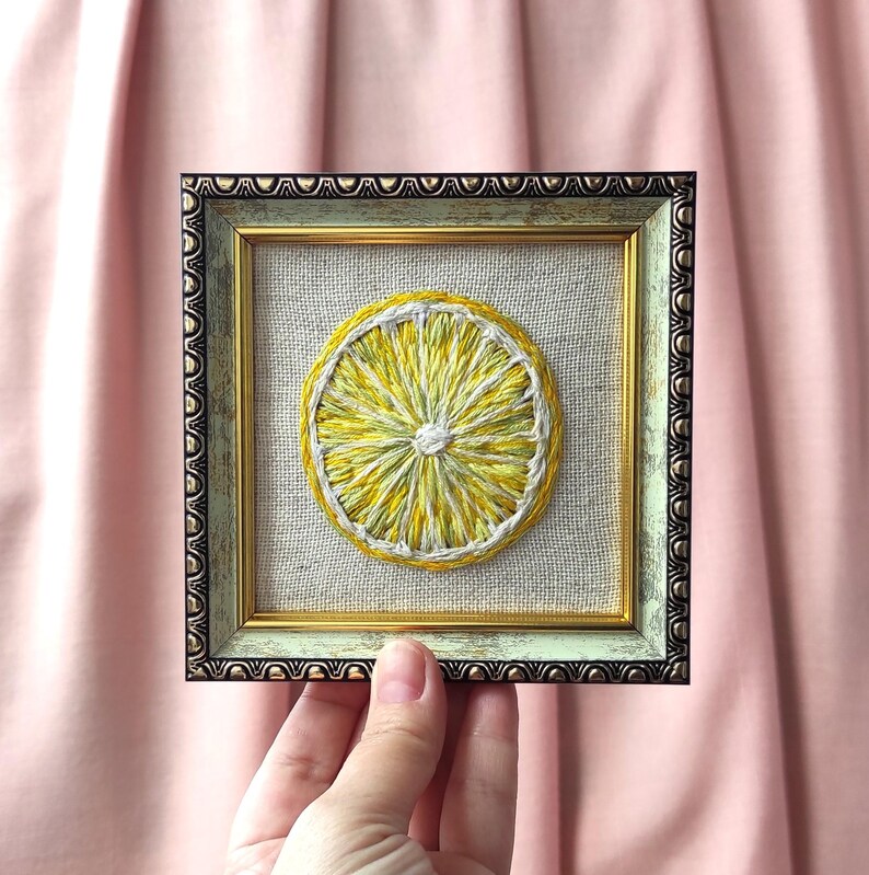 Lemon Embroidered Art, Lemon Slice Embroidery, Citrus Fruit Kitchen ...