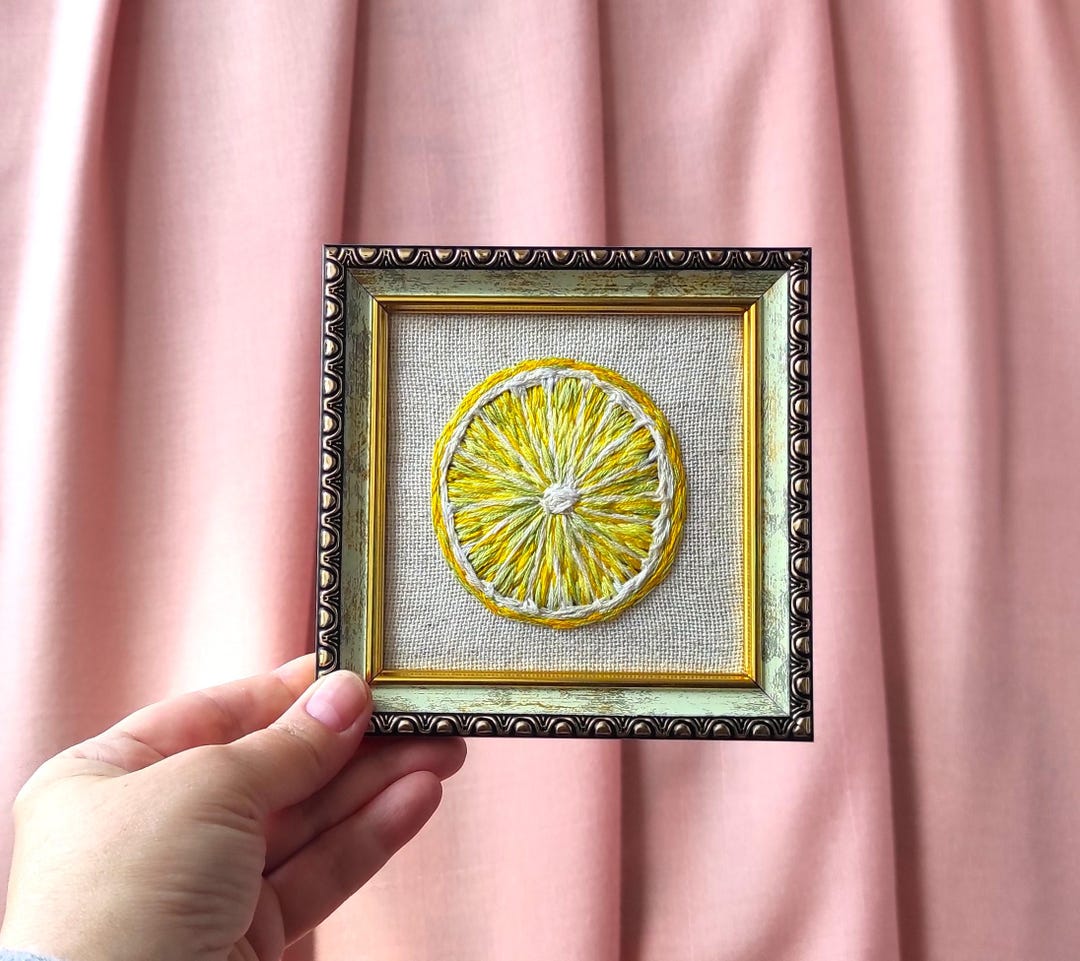 Lemon Embroidered Art, Lemon Slice Embroidery, Citrus Fruit Kitchen ...