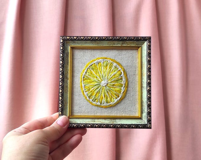 Lemon Embroidered Art, Lemon Slice Embroidery, Citrus Fruit Kitchen ...