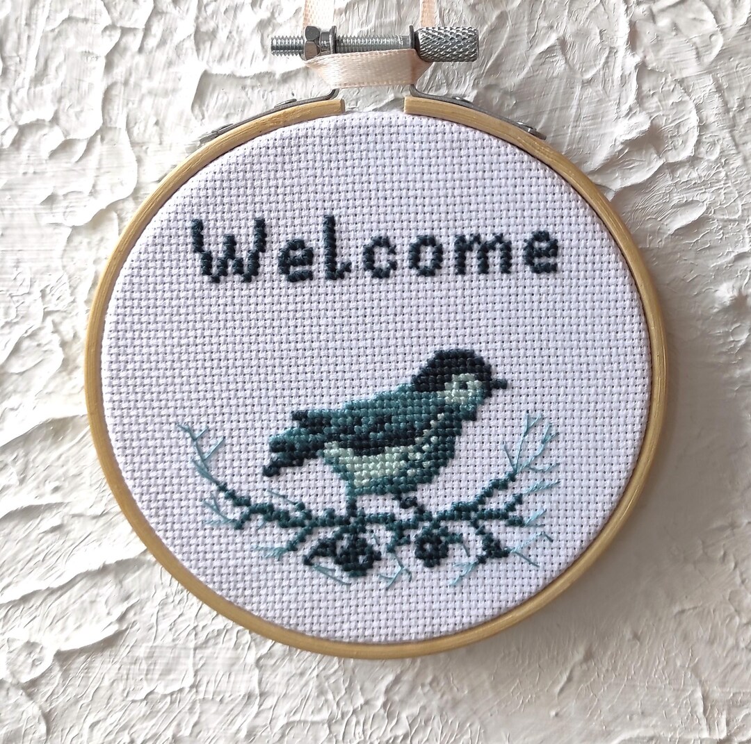 Small Turquoise Bird 4 Inch, Welcome Wall Decor, Finished Hoop Decor ...