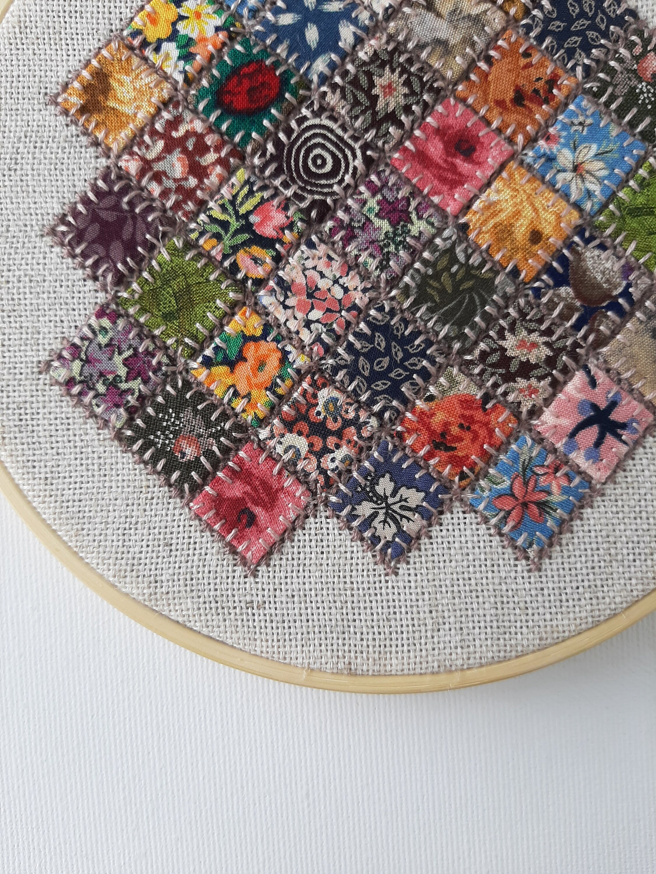 Hoop Wall Decor, Colorful Quilted Blocks, Fabric Ornament, Patchwork ...