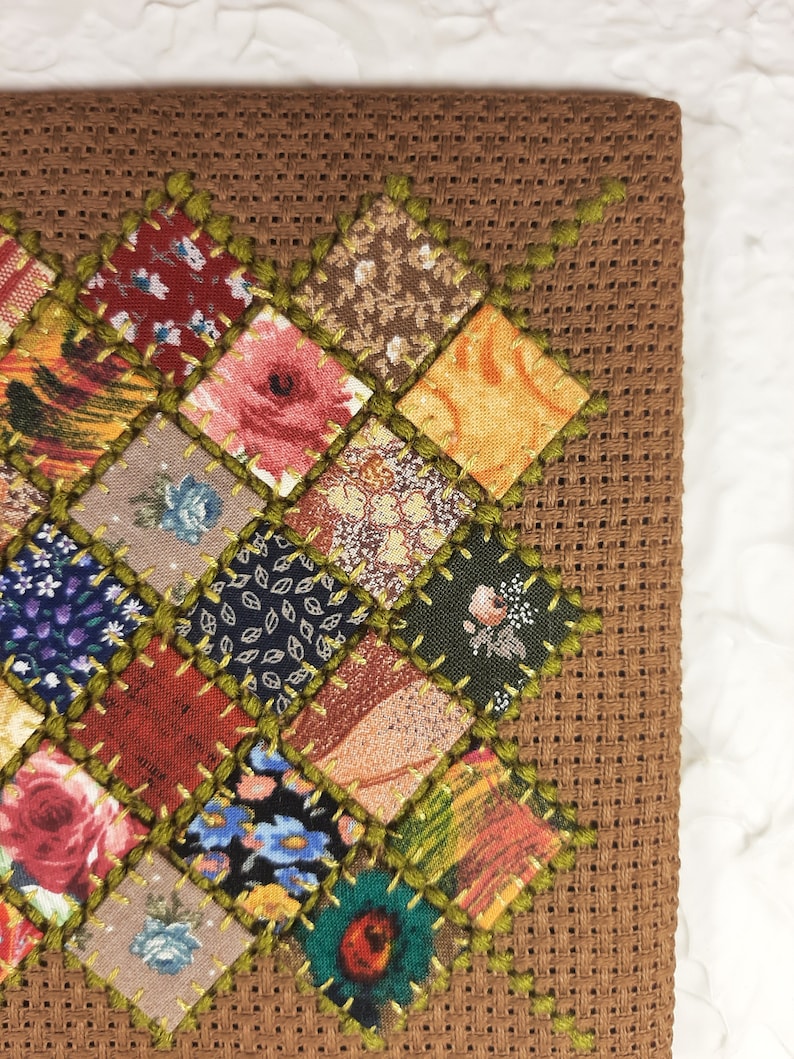 Square Patchwork Decor Textile Art Patchwork Decor Floral Patchwork ...