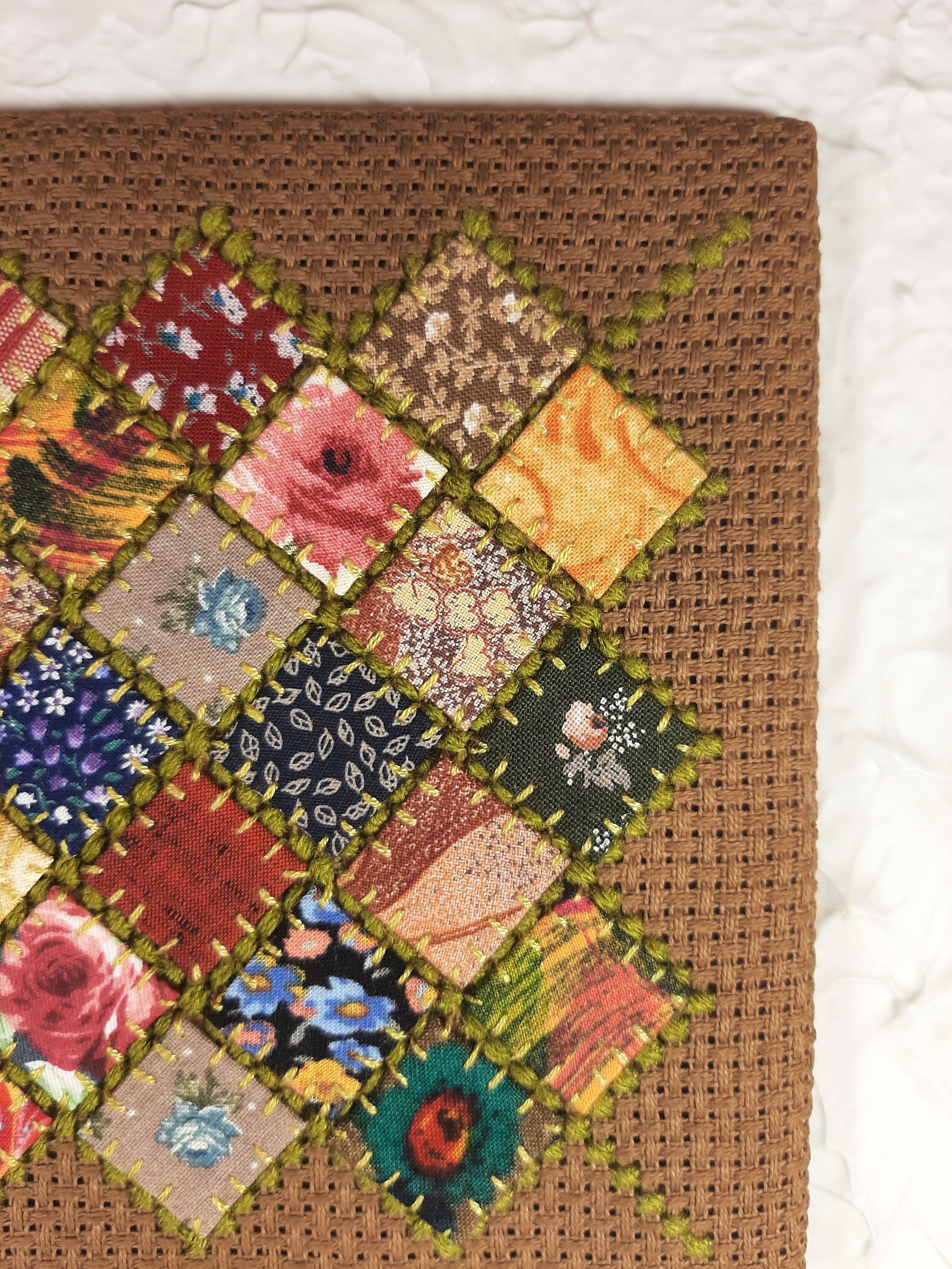 Square Patchwork Decor Textile Art Patchwork Decor Floral Patchwork ...