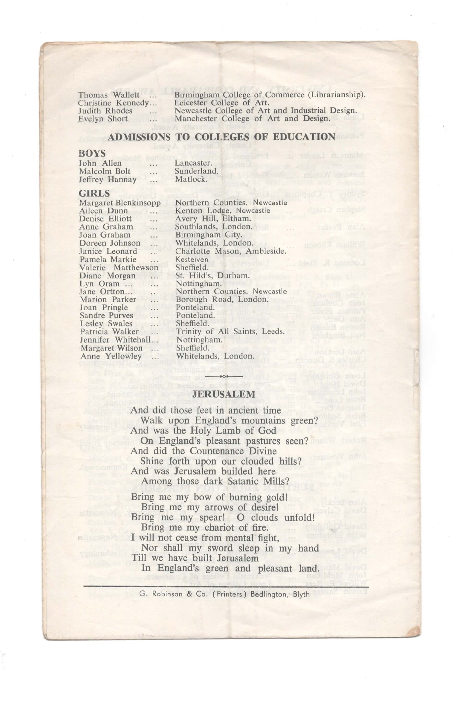 Blyth Grammar School Annual Speech Day Wednesday 27th November 1968 ...