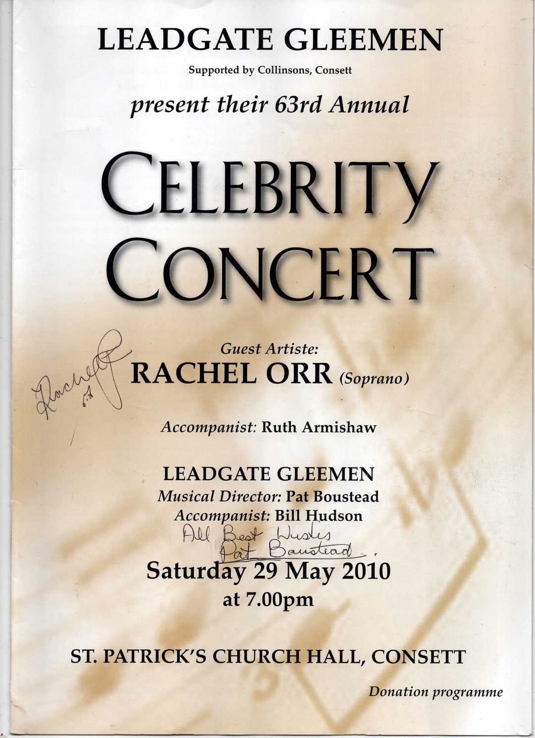 Signed - Leadgate Gleemen Celebrity Concert 63rd Annual. May 2010 ...