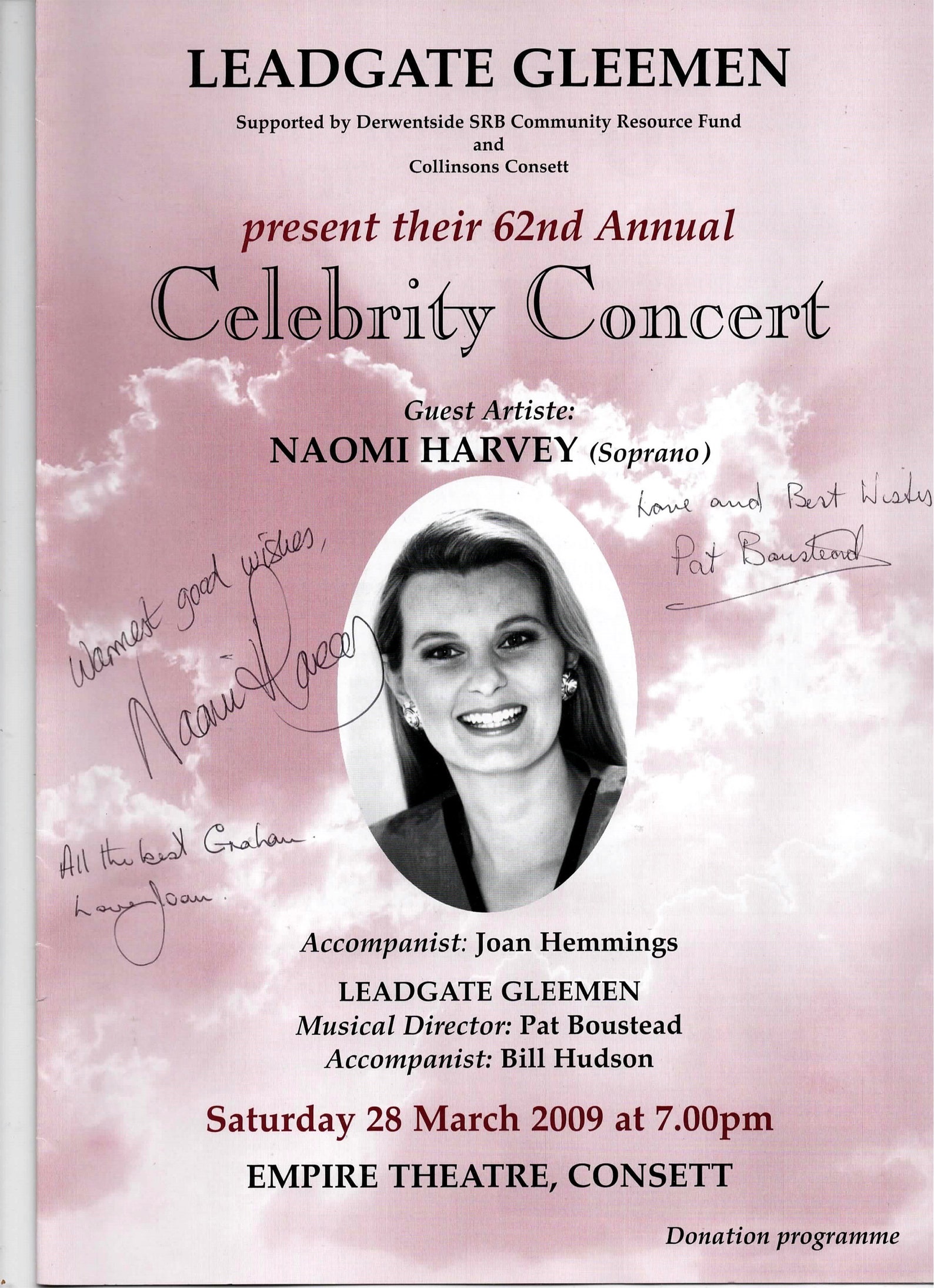 Signed - Leadgate Gleemen Celebrity Concert 62nd Annual. March 2009 ...