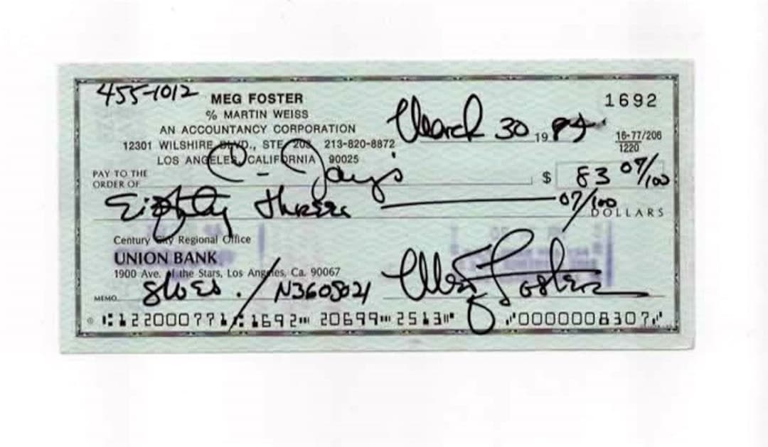Original Meg Foster Signed Cheque. March 1984. - Etsy
