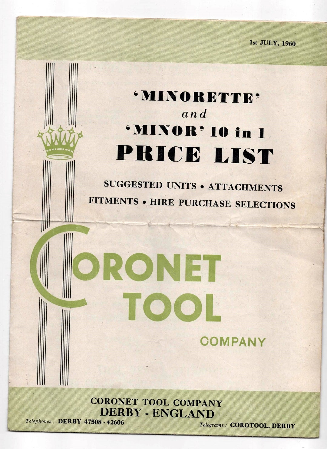 Minorette and Minor 10 in 1 Price List. Coronet Tool Company. July 1960 ...
