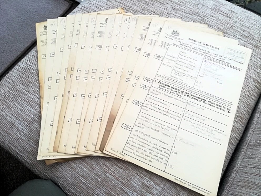 Original 1909 Duties on Land Value Forms X 15. Submitted to Inland ...