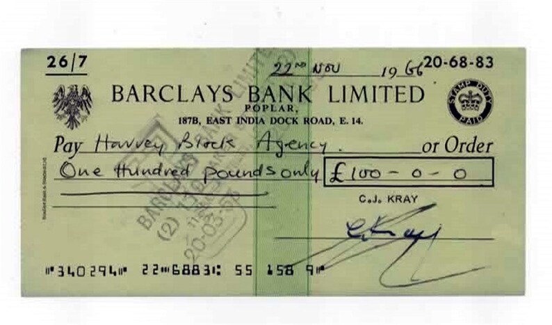 Original Signed Charlie Kray Cheque. November 1966. Brother - Etsy