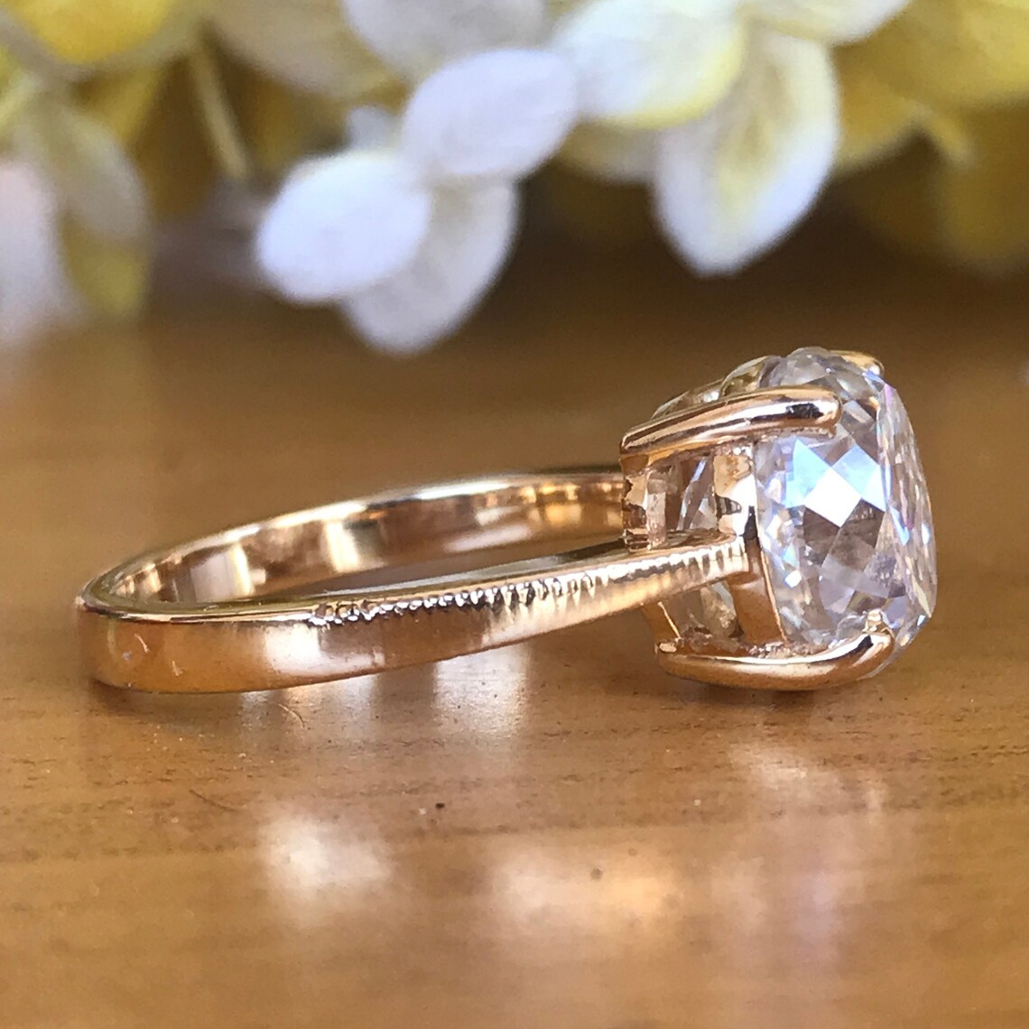 Portuguese Cut Engagement Ring, Big Solitaire Moissanite Wedding Ring ...