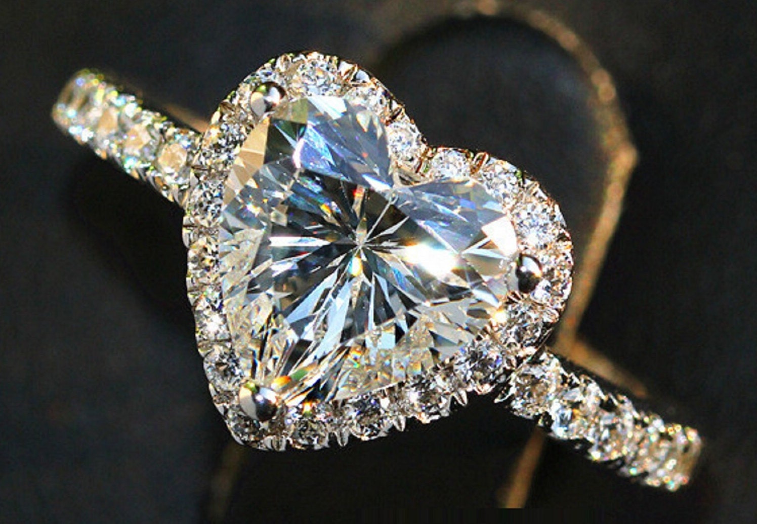 Wedding Heart Diamond Ring Sterling Silver 925/10K/14K/18K - Etsy UK