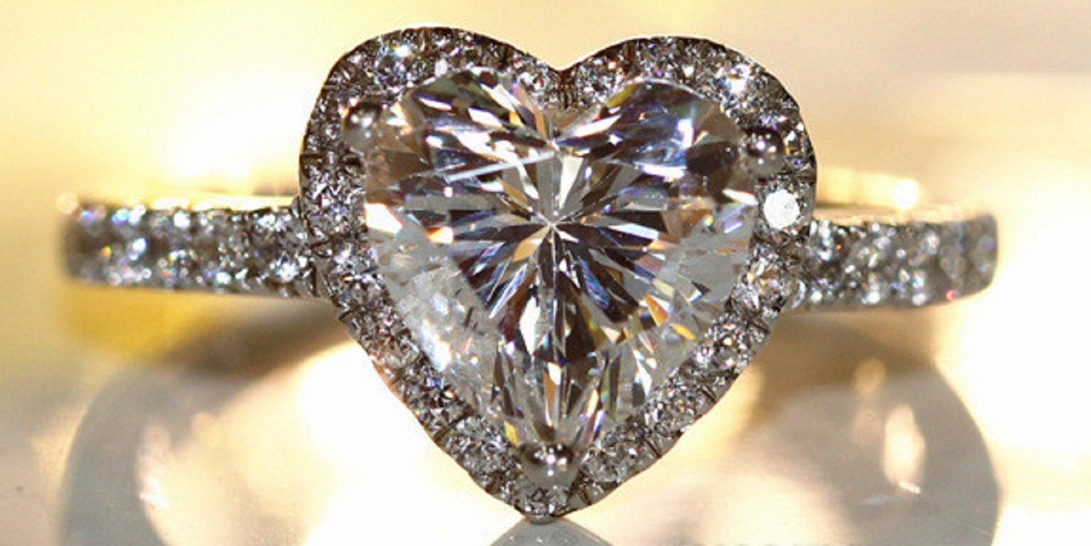 Wedding Heart Diamond Ring Sterling Silver 925/10K/14K/18K - Etsy UK