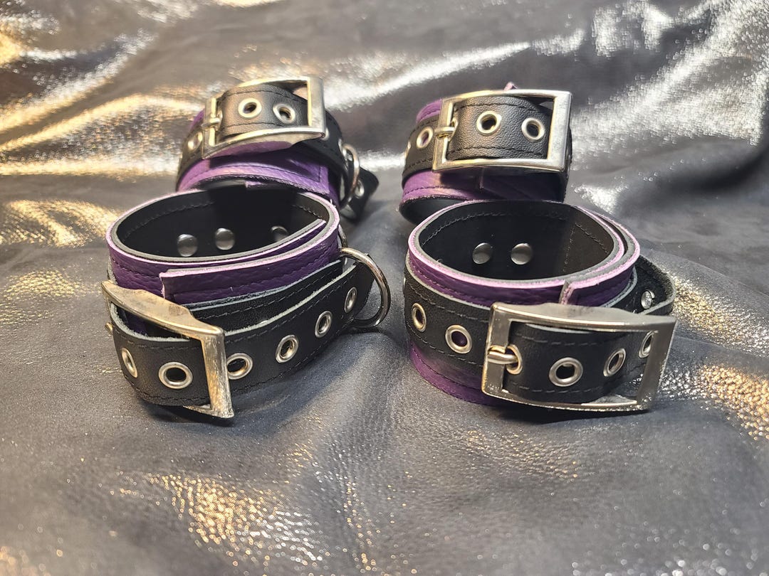 Purple and Black Wrist and Ankle Cuffs With Silver Hardware and Black ...