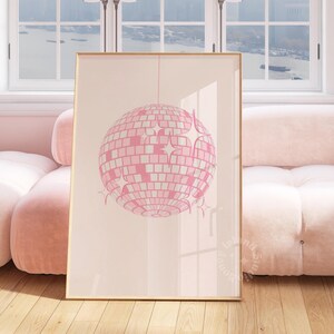 Pink Disco Wall Art, Disco Ball Print, Funky Prints, Groovy Posters ...