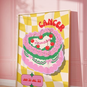 Cancer Cake Poster, Zodiac Cancer Cake Print, Retro Wall Decor ...