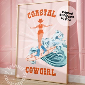 Costal Cowgirl Print, Retro Western Wall Art, Surf Girl Art, Cute ...