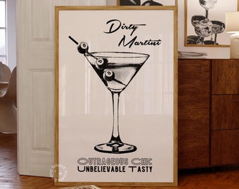 Eight Ball Martini Glass Print, Digital Poster Printable Downloadable ...