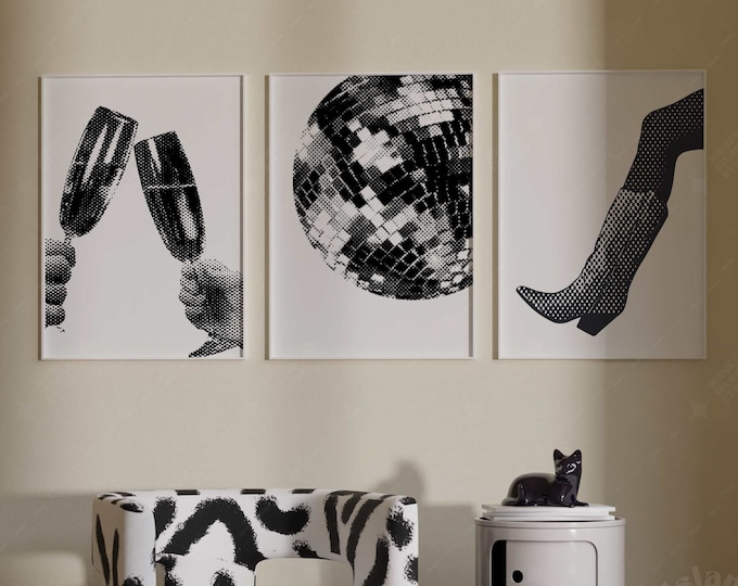 Mirror Ball Print, Funky Disco Ball Print, Disco Poster, Bar Cart Wall ...