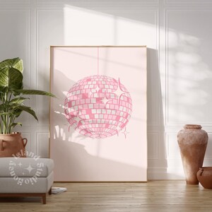 Pink Disco Wall Art, Disco Ball Print, Funky Prints, Groovy Posters ...