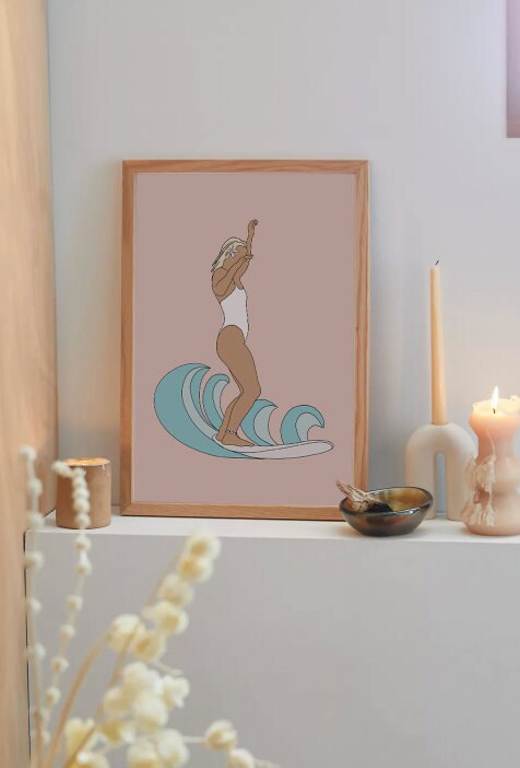 Surf Girl Print Beach Wall Art Surf Boho Wall Art Surfing - Etsy