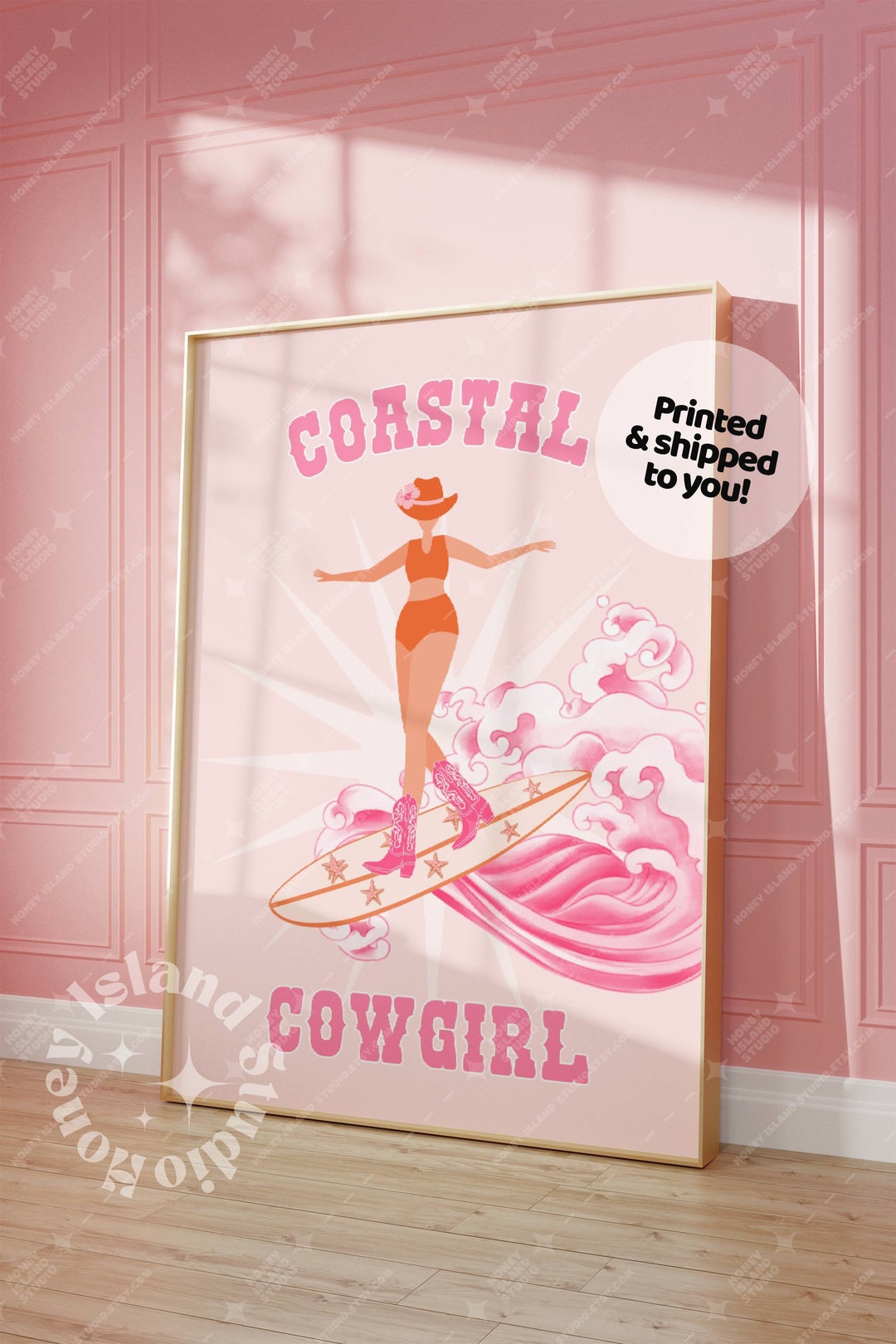 Costal Cowgirl Print, Girly Pink Prints, Dorm Decor, Cowgirl Wall Art ...