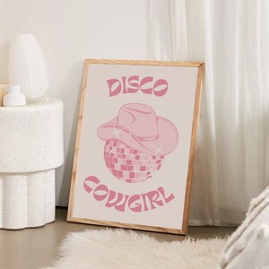 Disco Cowgirl Print, Pink Cowboy Hat, Printable Wall Art, Disco Ball ...