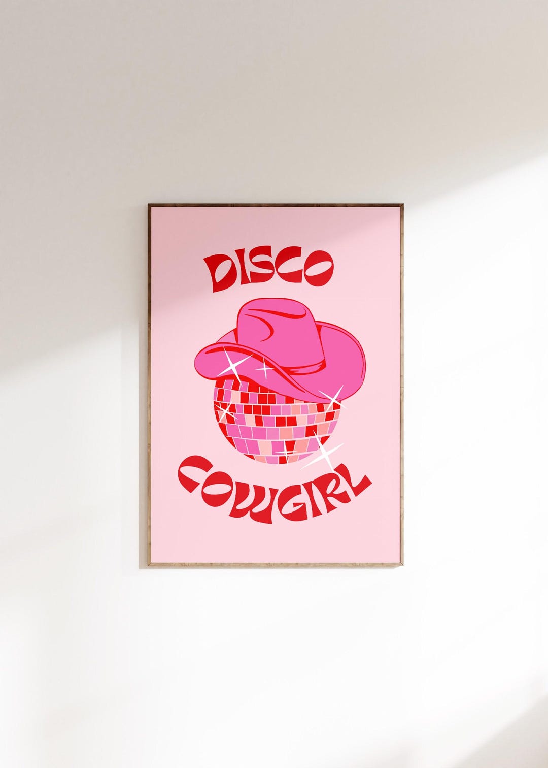 Disco Cowgirl Pink, Disco Ball, Retro Cowboy Hat Printable Wall Art ...
