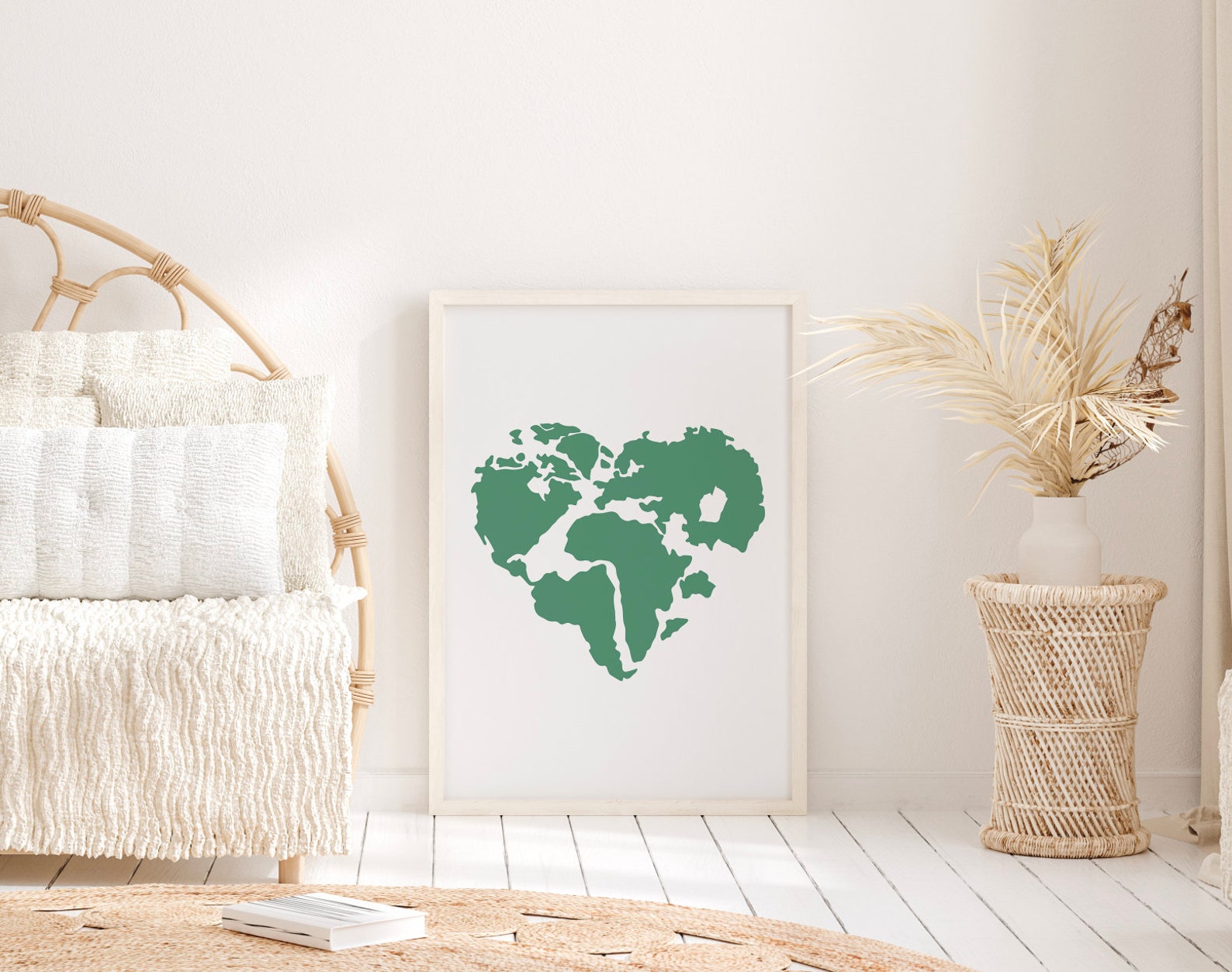 World Map Heart Print Green World Map Love Earth Protect | Etsy