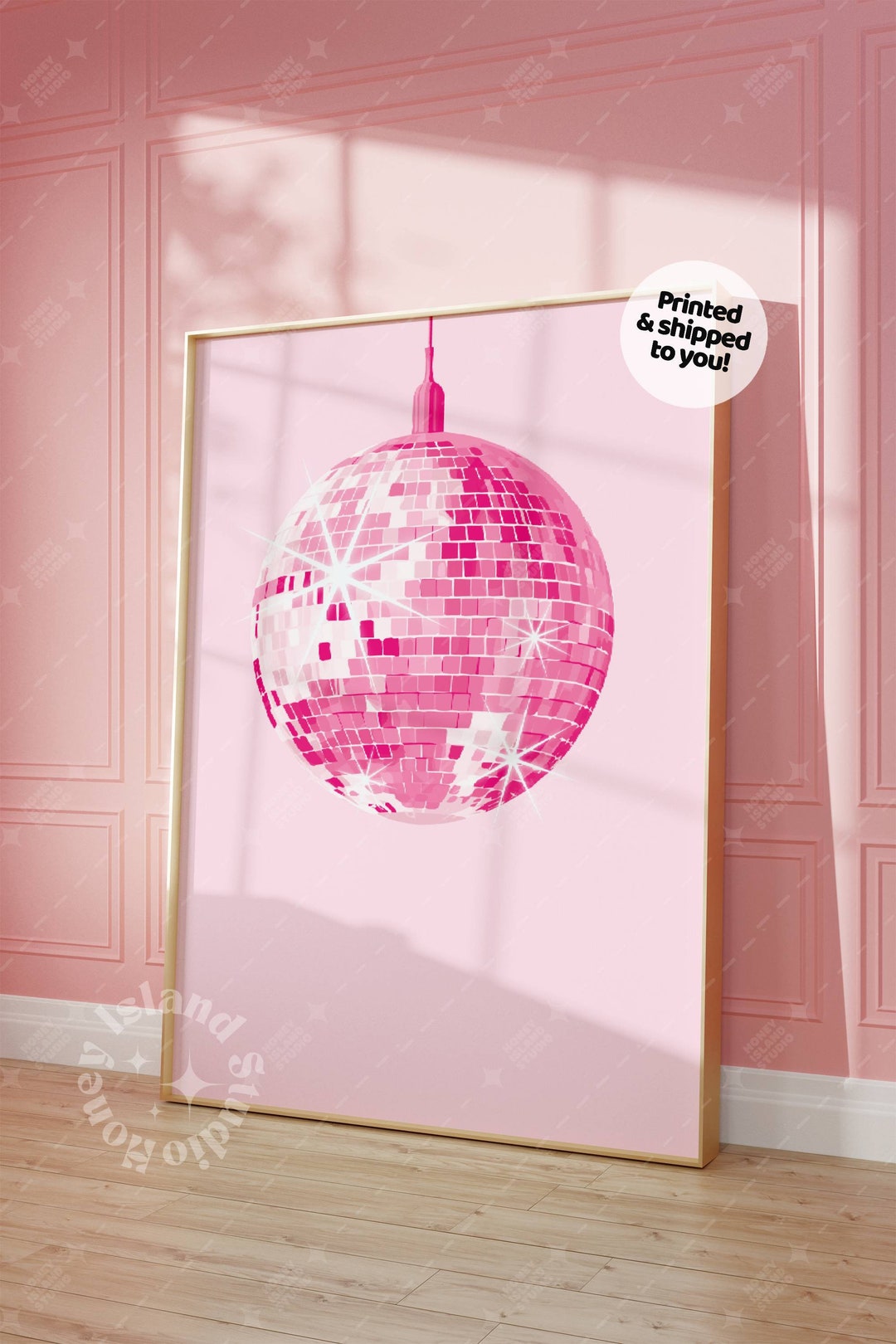 Disco Ball Pink Wall Art Pink Disco Ball Poster Pink Wall - Etsy