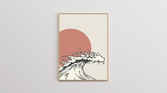 Wave Surf Art retro Vintage Wave Poster Downloadable Surf | Etsy