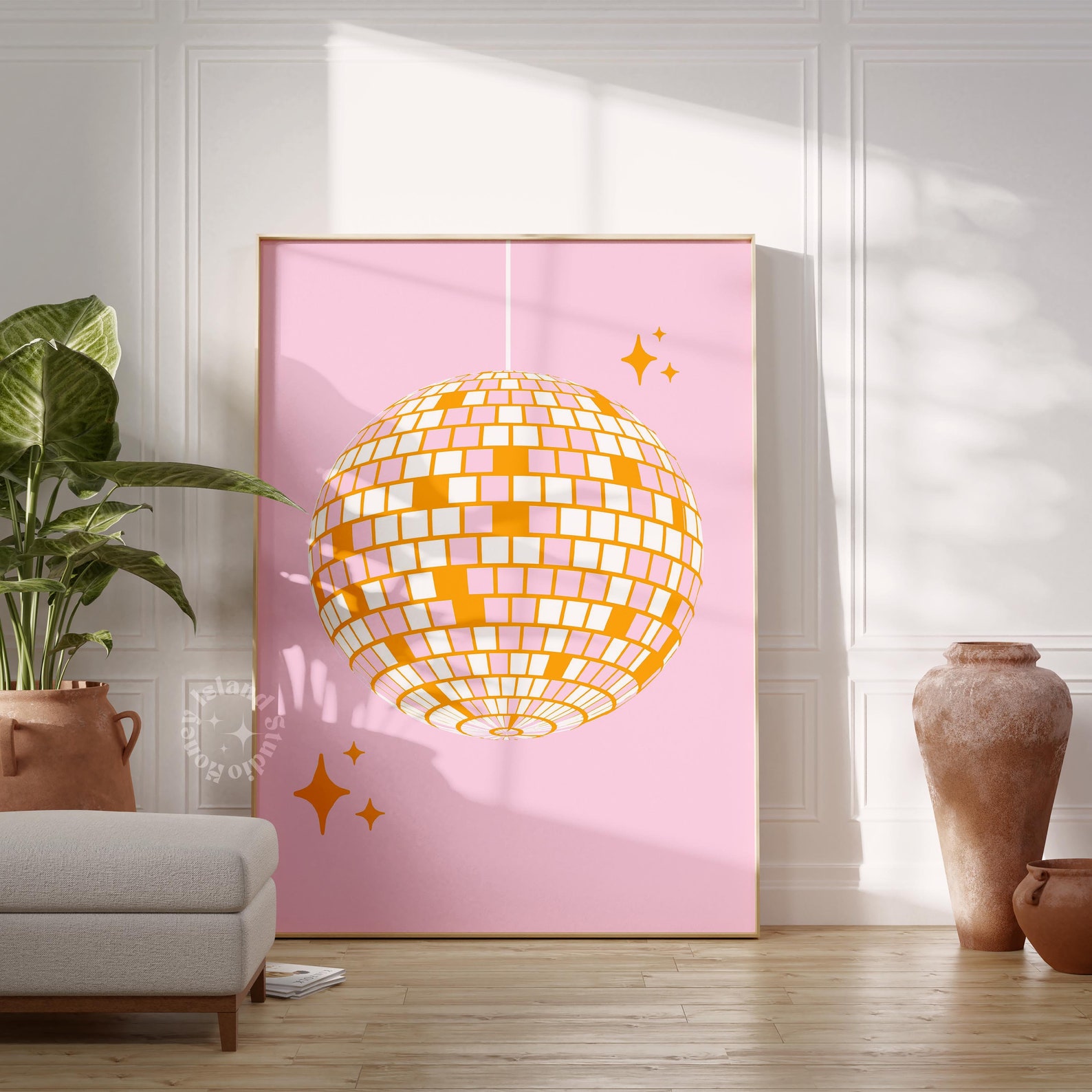 Disco Ball Preppy Dorm Decor, Pink Girly Prints, Groovy 70s Decor ...