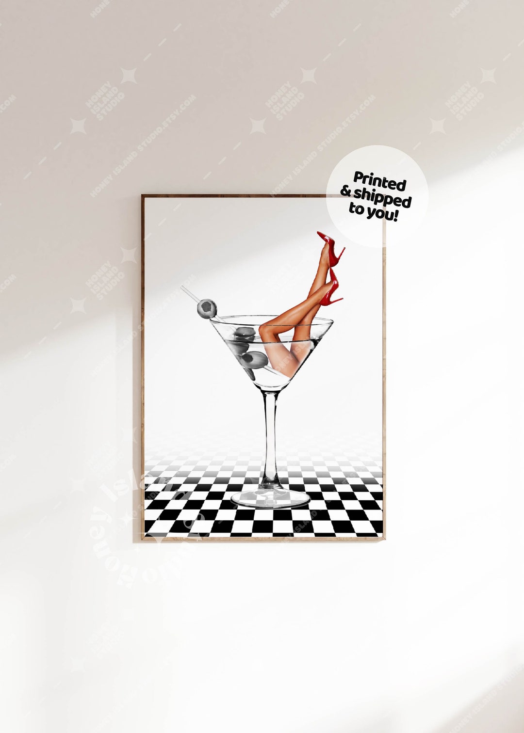 Retro Funky Martini Cocktail Print, Martini Stiletto Cocktail Poster ...