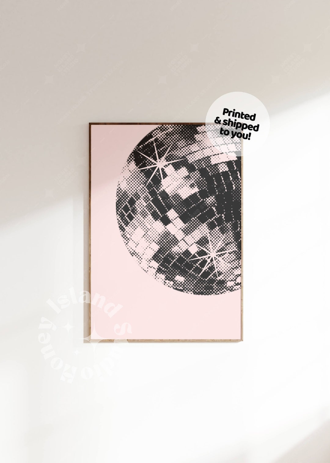 Funky Disco Ball Print, Pink Disco Poster, Bar Cart Wall Art, Retro ...