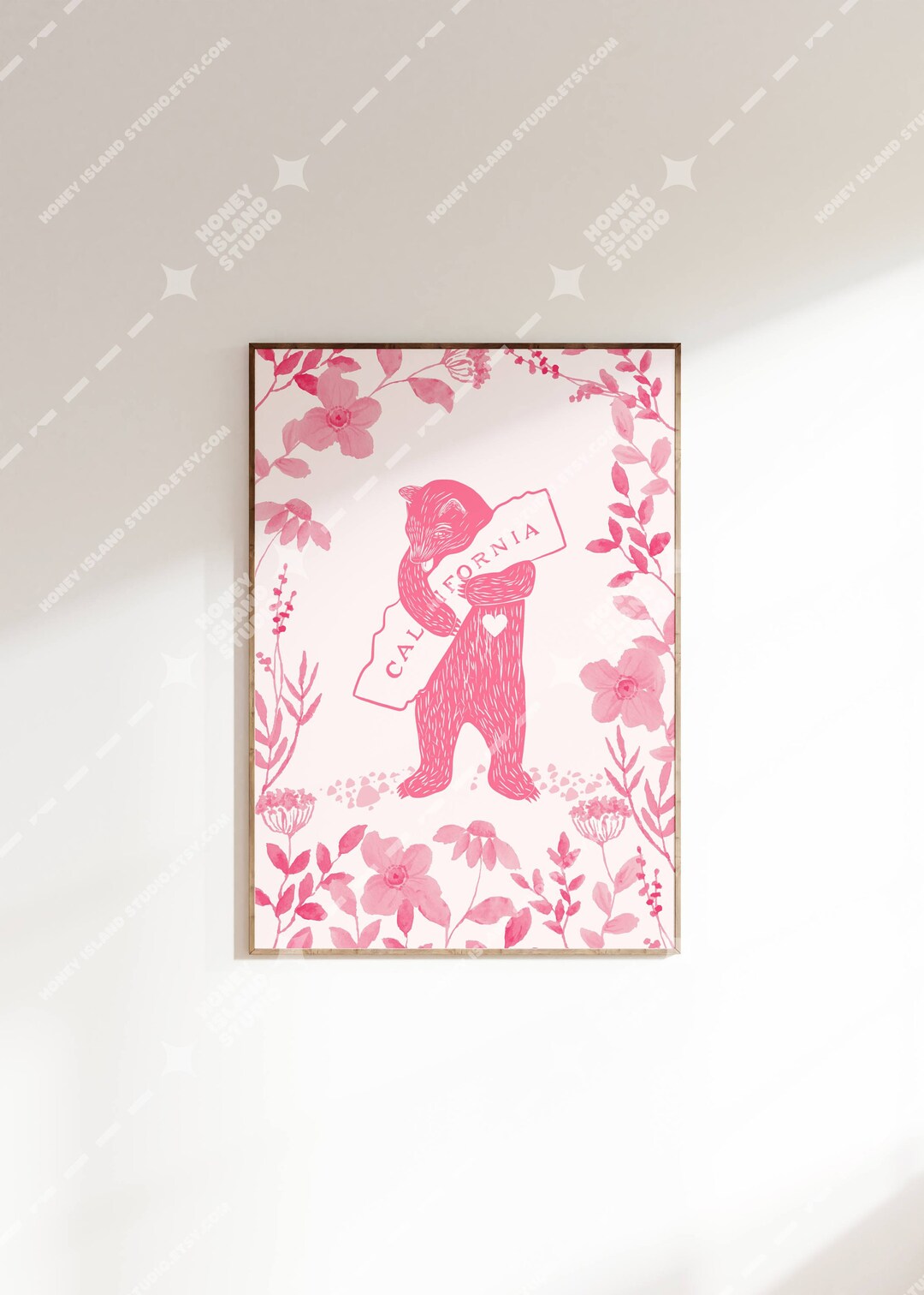 I Love California Bear Hug Print, Pink California Poppy, California ...