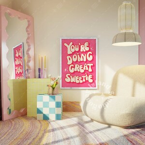 Affirmation Wall Art, Pink Wall Art, Girl Room Decor Retro Art Print ...