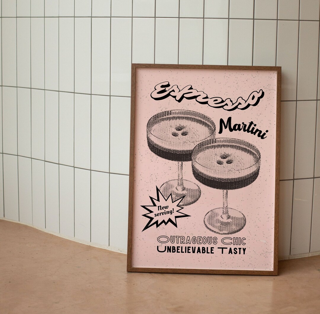 Espresso Martini Cocktail Pink Print, Retro Martini Poster Wall Art ...
