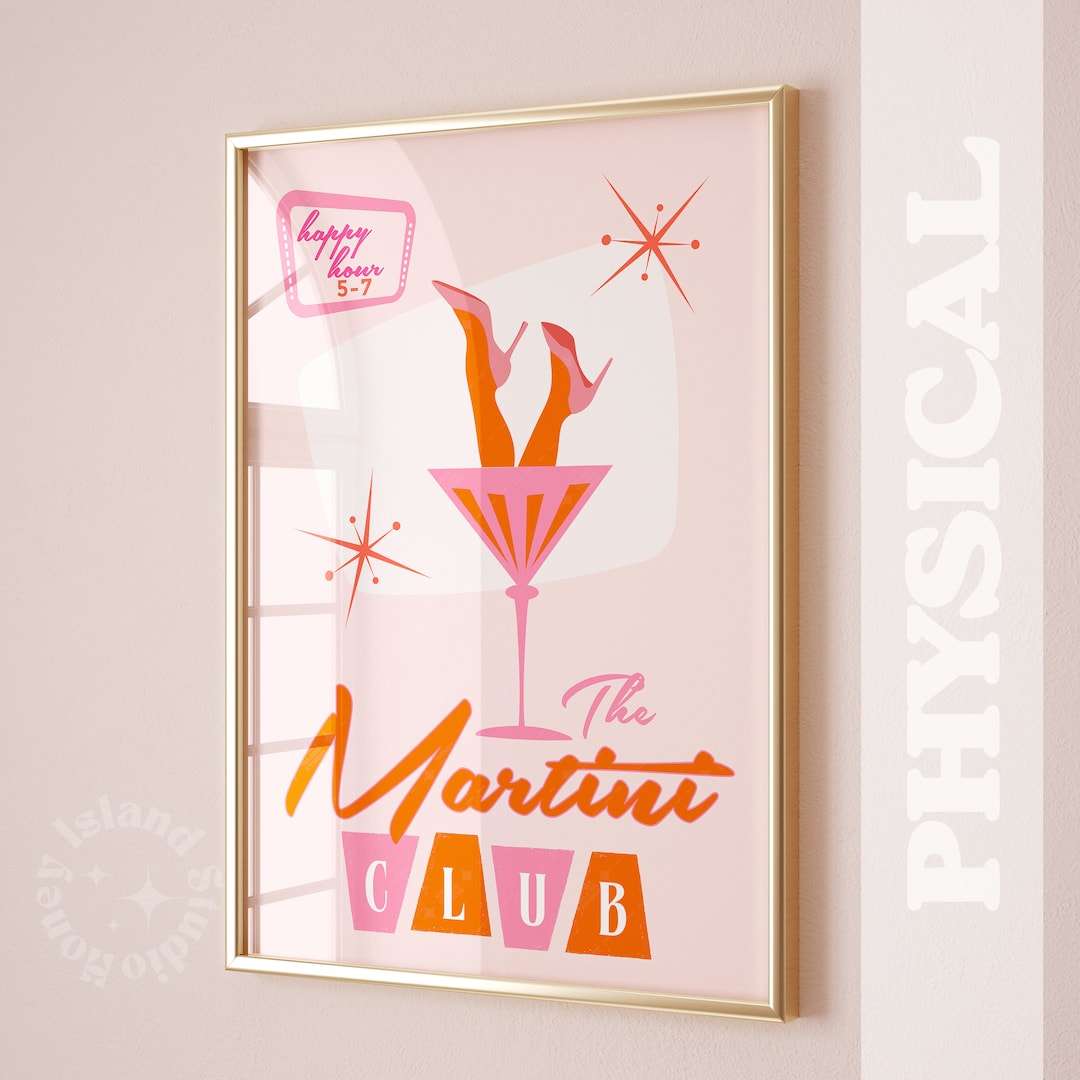 The Martini Club Bar Cart Decor Mid Century Dorm Decor, Cocktail Sign ...
