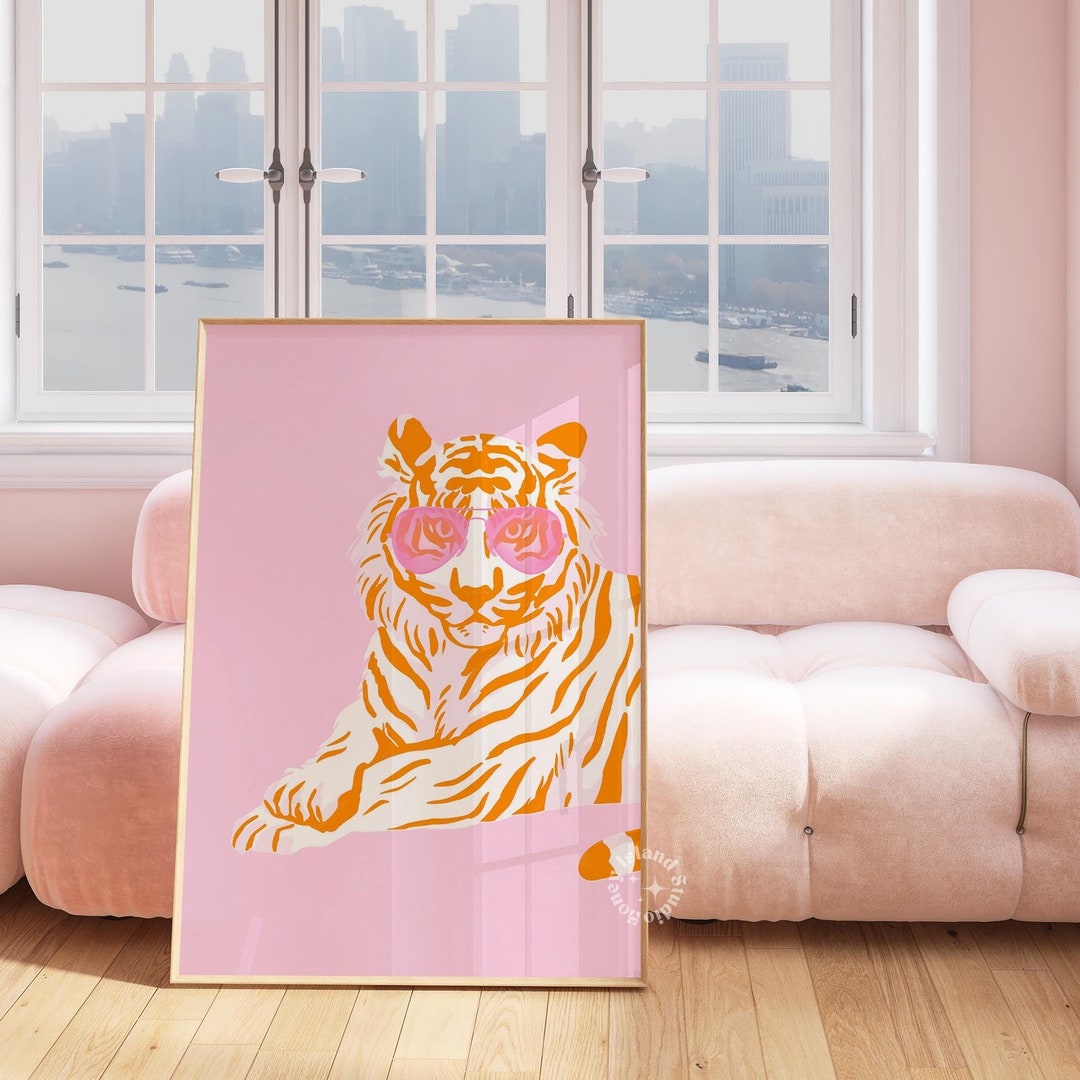 Tiger Wall Art, Preppy Tiger Dorm Decor, Pink Orange Tiger Sunnies ...