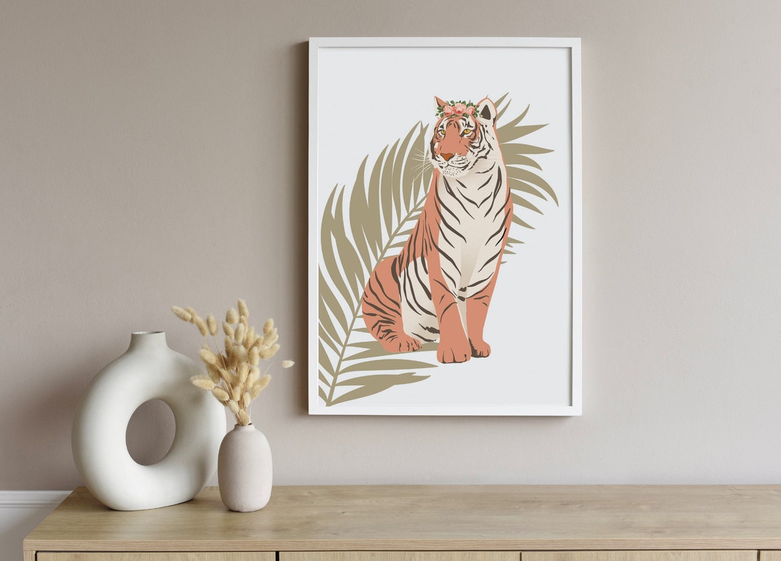 Tiger Wall Art Print Boho Tiger Printable Art Tiger Palms - Etsy