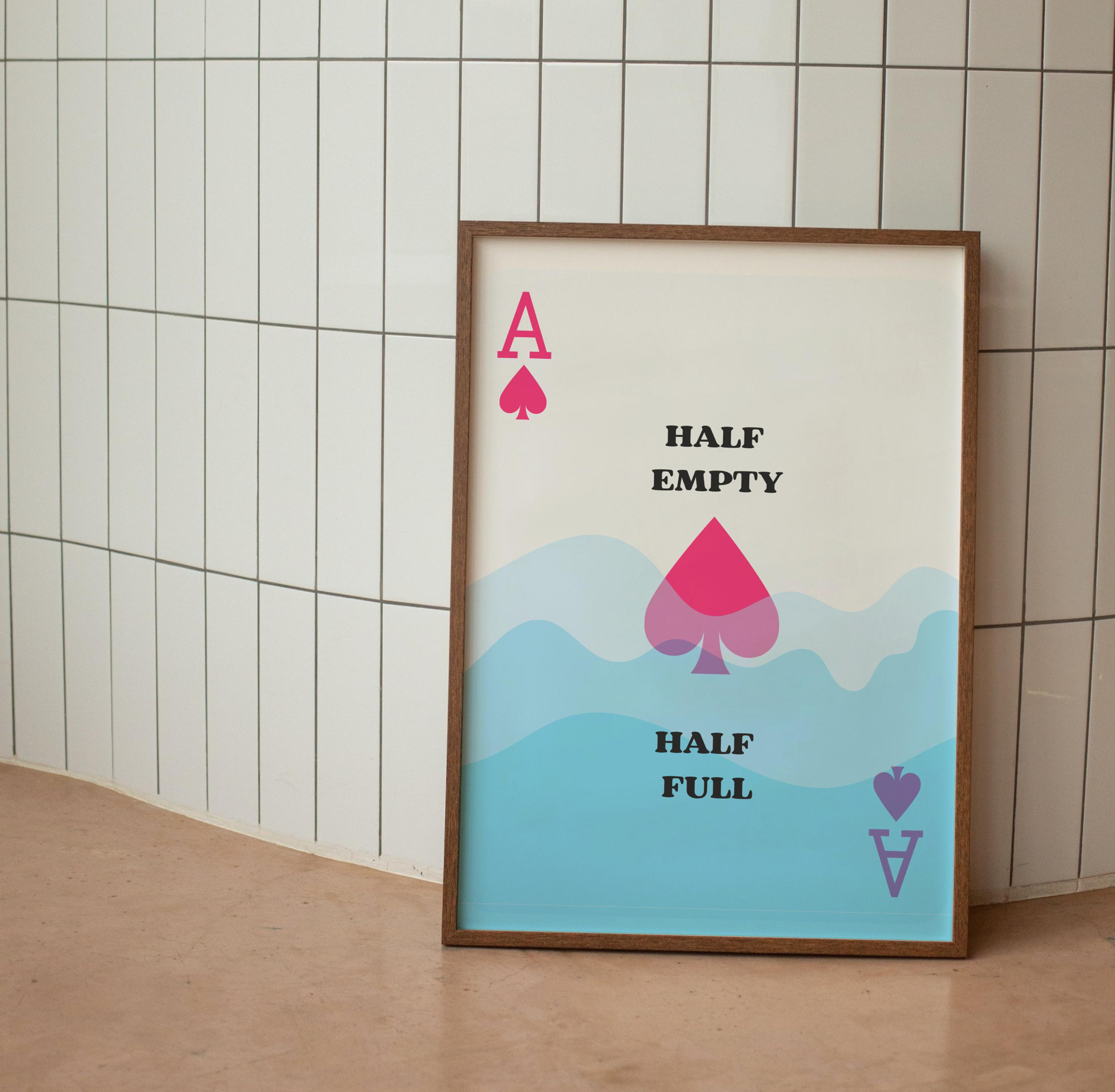 Half Empty Half Full Playing Card Pink Poker Card Retro - Etsy