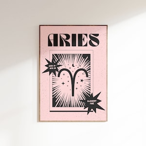 Aries Poster, Aries Zodiac Wall Print, Retro Wall Decor, Digital ...