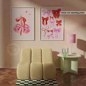 Pink Bow Print Soft Girl Wall Decor Feminine Poster Coquette Pink Bow ...