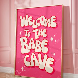 Welcome to the Babe Cave, Pink Retro Wall Art, Trendy Wall Art, Groovy Disco Poster, Retro ...